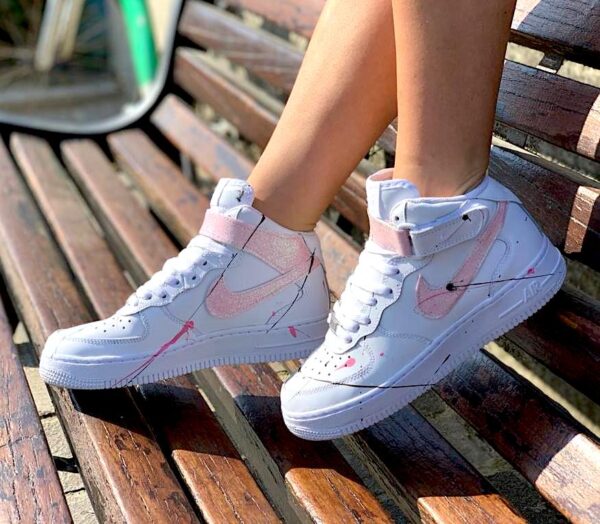 Nike Air Force One Custom MID Glitter Rosa | LLab Scarpe Personalizzate