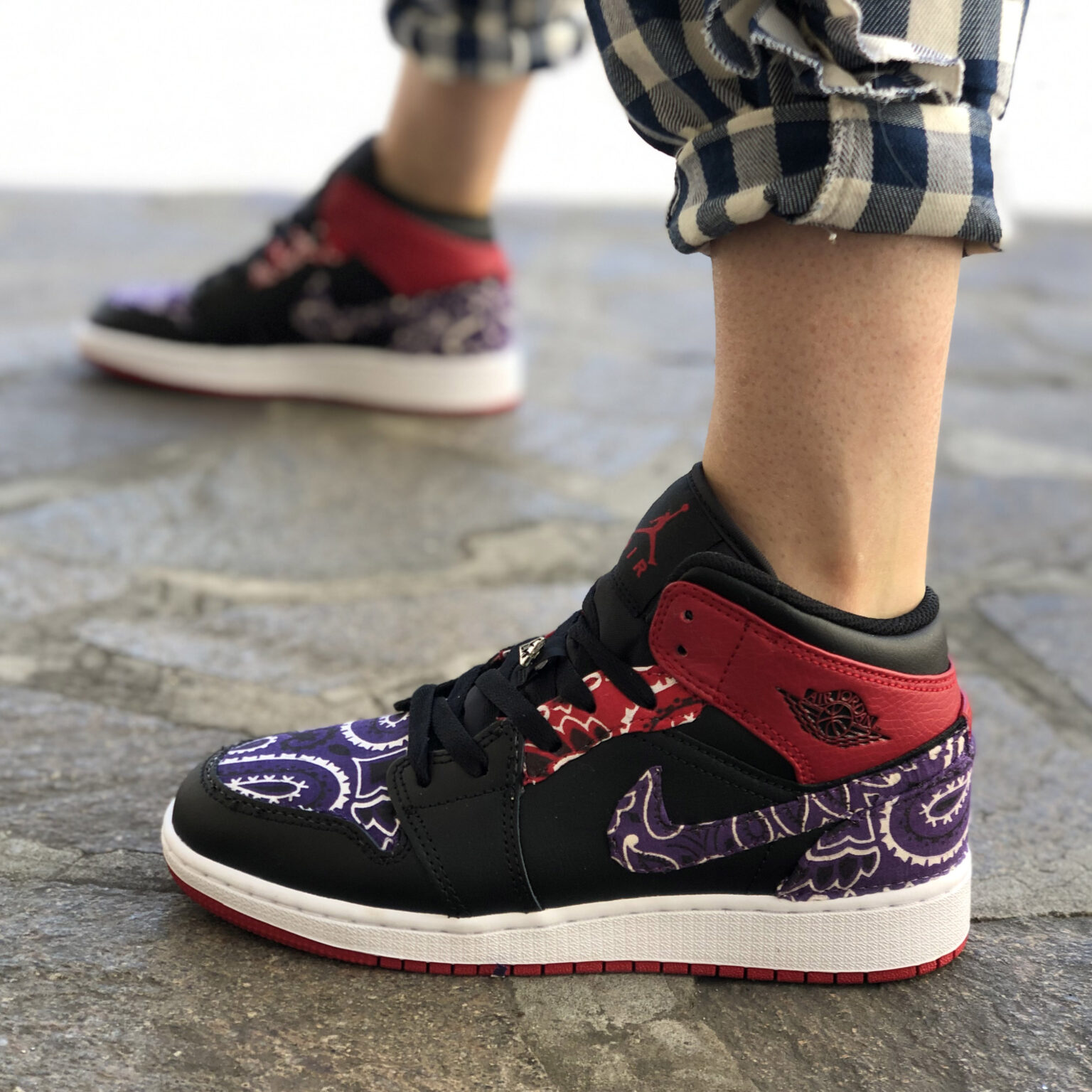 Nike Jordan 1 Custom Bandana Viola & Rossa | LLab Scarpe Custom