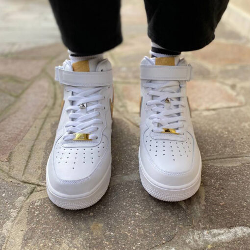 Nike Air Force One Custom Mid Swoosh Dorato | LLab Scarpe Personalizzate
