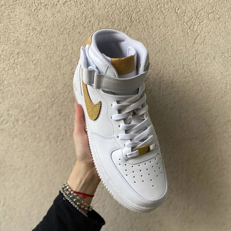 Nike Air Force One Custom Mid Swoosh Dorato | LLab Scarpe Personalizzate