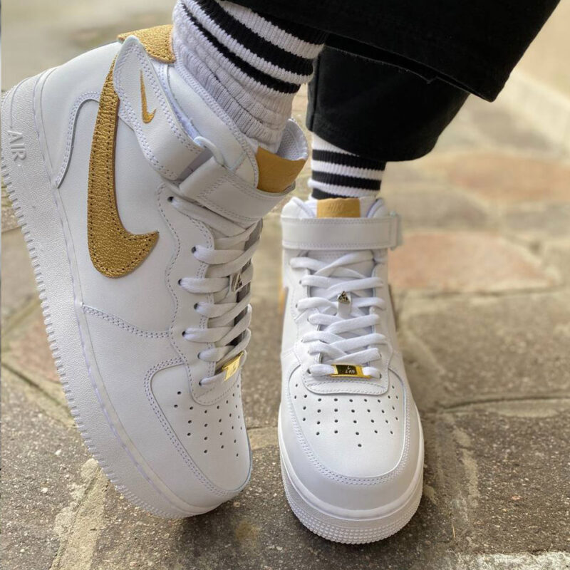 Nike Air Force One Custom Mid Swoosh Dorato | LLab Scarpe Personalizzate