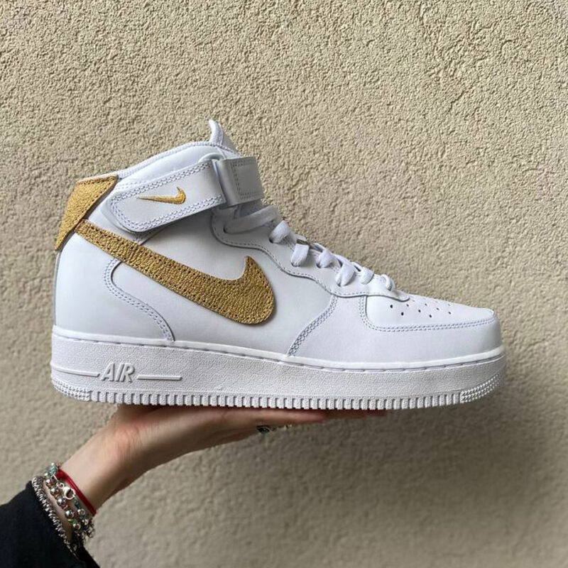 Nike Air Force One Custom Mid Swoosh Dorato | LLab Scarpe Personalizzate