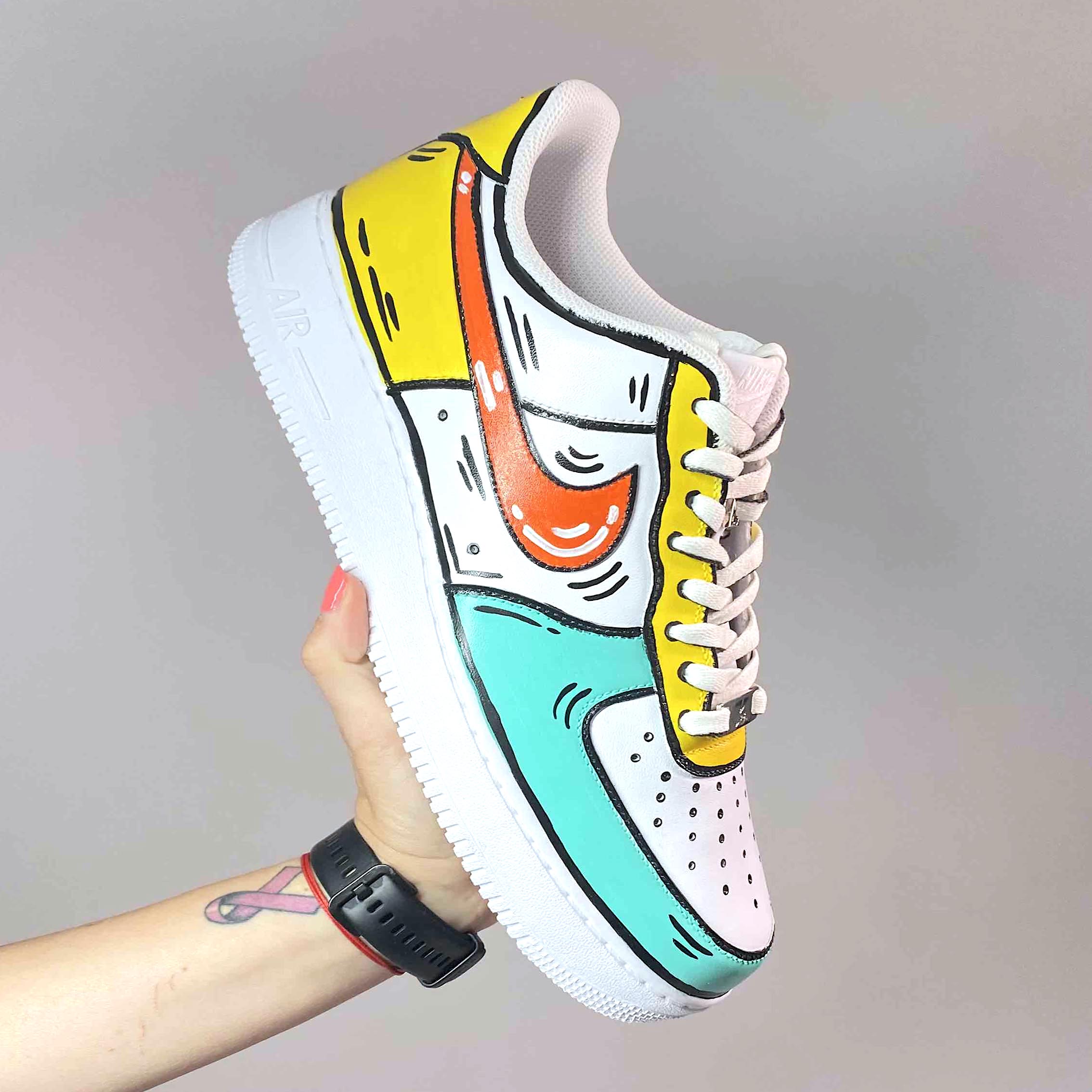Nike Air Force One Custom Cartoon Arancio | LLab Scarpe Custom