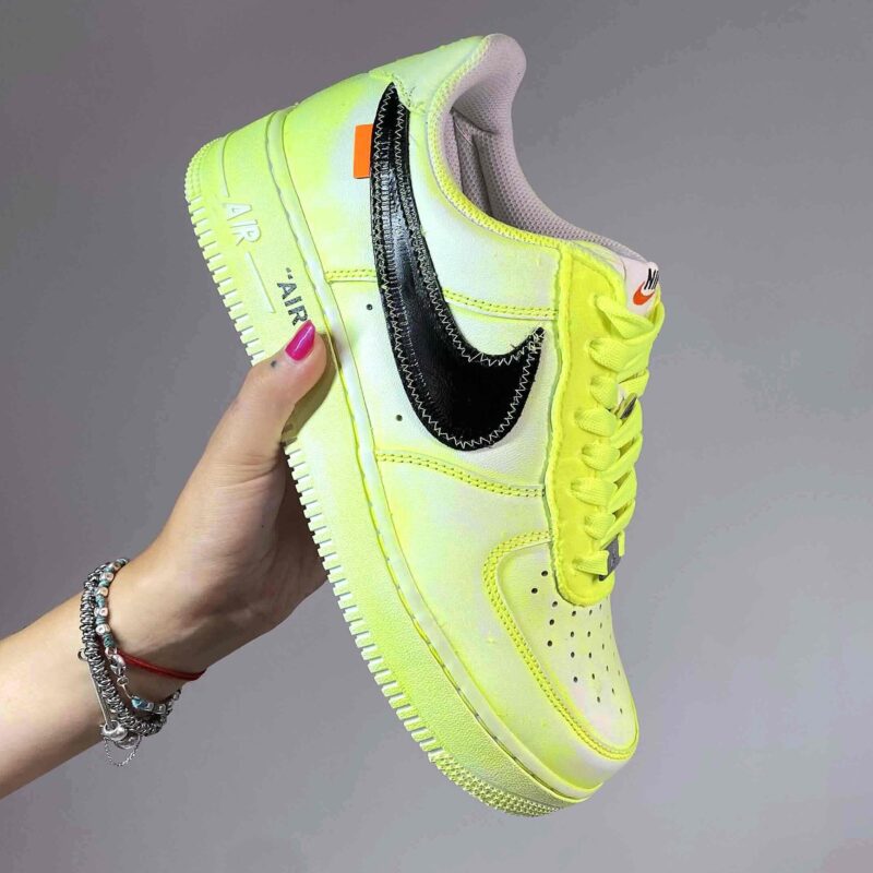 Nike Air Force One Custom Delavè Giallo Fluo | LLab Scarpe Custom
